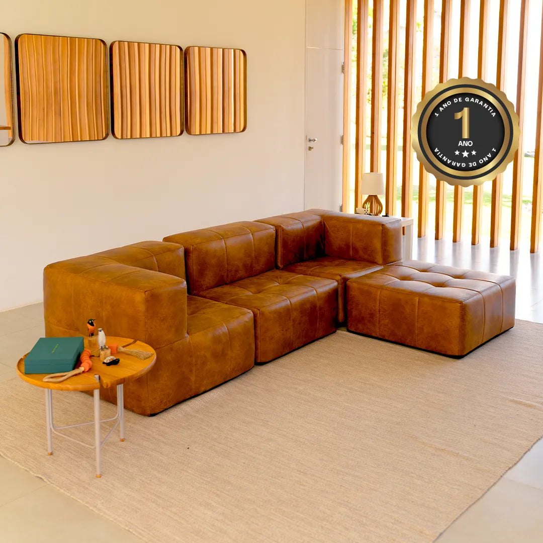 Sofá Modular 2 Lugares Marrom com Chaise Grátis | Sofá na Caixa